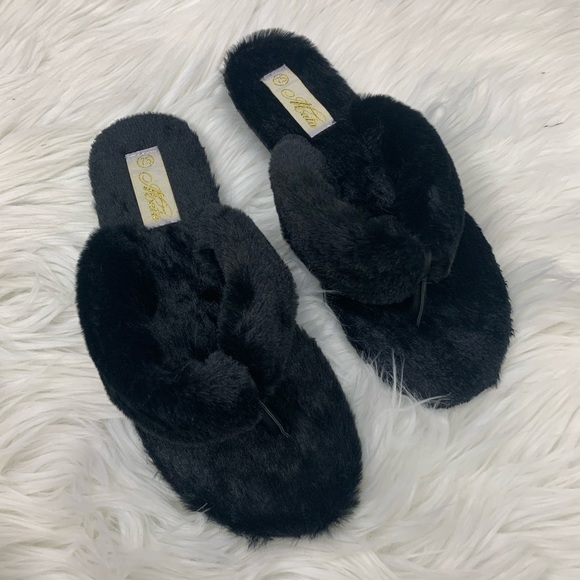 Shoes | Black Fur Flip Flop | Poshmark